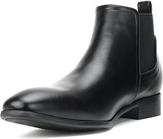 Generic Bottines Chelsea pour Hommes en Cuir PU/Daim Bottines Chukka Décontractées Bottes Habillées Élastiques Classiques pour Hommes,Black 1,47.5 EU