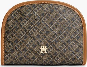 Tommy Hilfiger Hilfiger Icon TH Monogramm-Print Kulturbeutel in Hellbraun-Schwarz