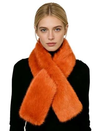 Lina & Lily &Eacute;charpe Col Femme Hiver avec Fente en Fausse Fourrure Poils Longs (Orange)