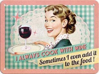 Nostalgic Art Retro Blechschild, Cook With Wine - Nostalgie Geschenk-Idee, aus Metall, Vintage-Design mit Spruch, 15 x 20 cm