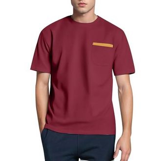 Generico T-shirts en coton pour homme, t-shirt large de sport &agrave; manches courtes oversize T-shirt respirant avec poches T-shirt dentra&icirc;nement uni avec col rond,