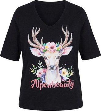 Ulla Popken T-Shirt T-Shirt Hirsch Classic V-Ausschnitt Halbarm