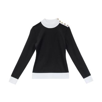 Karl Lagerfeld Button Detail Mock Neck Knit - - Knitwear - Damen - Schwarzk - M