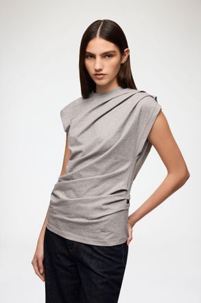 Ganni Haut en jersey drap&eacute; Gris Coton biologique - Taille M - Pour Femme
