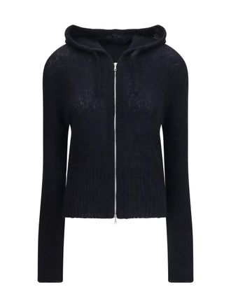 Our Legacy Womens Zip-Up Hoodie Alpaca-Blend Black Fuzzy Alpaca (vicugna Pacos) Knitwear Sweater