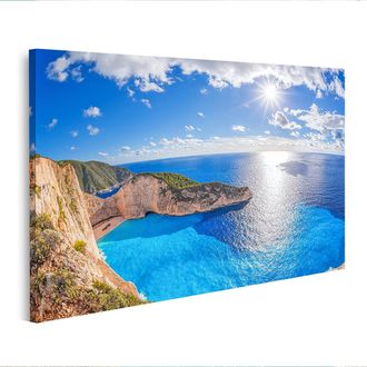 Islandburner Bild auf Leinwand Griechische Meeresbucht mit strahlend blauem Wasser und Sonne Bilder Wandbilder 80x40cm