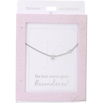 Depesche 13895.15 Halskette mit Buchstabe K und Herz, versilbert, variabel in der Länge tragbar (42 cm + 5 cm), als Geschenk oder kleine Aufmerksamkeit