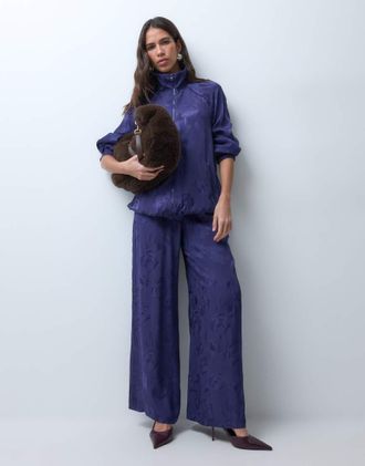 Asos Jacquard-Wide-Leg-Hose-Marineblau