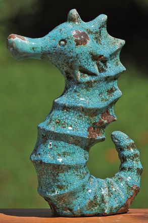 Boltze Seepferdchenfigur, Gartenfigur Seepferdchen Fina in t&uuml;rkis, ca. 23 cm x 11 cm x 35 cm