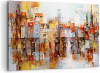 Arttor Wandbilder Dekoration Wohnzimmer Stadt Mietshaus Bilder auf Leinwand 120x80cm Leinwandbild mit Rahmen Schlafzimmer Küche Deko Wand Kunstdruck Art Groß