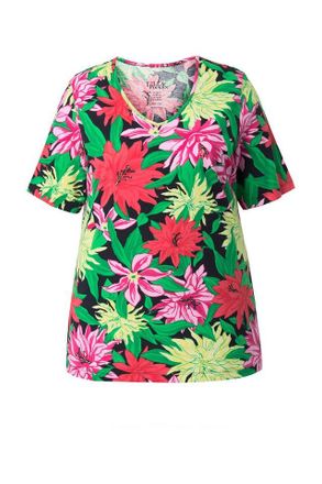Ulla Popken T-Shirt T-Shirt A-Linie V-Ausschnitt Halbarm