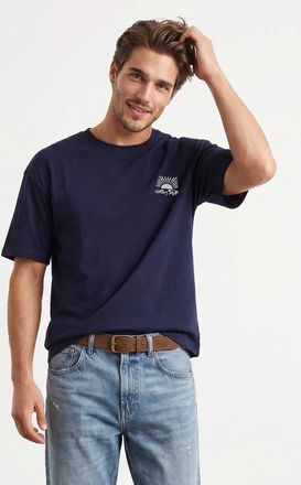 Trendyol MAN Jungen Dunkelblau Slogan Kurz Oversize T-Shirts