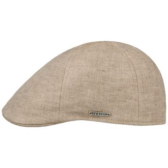 Stetson Texas Just Linen Flatcap Damen Herren Made in EU Leinen Baumwolle gefüttert Schirmmütze sechsgeteilt Metall-Emblem Frühling Sommer beige-meliert XXL (