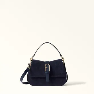 Furla Flow Henkeltasche Mini Toni Mediterraneo Blau Wildleder + Claris Lux-kalbsleder Mit Intarsie Damen
