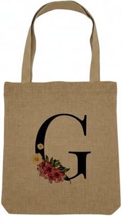 Fabulous Sac Shopping Tote Bag Aspect Lin - G Gabrielle Gis&egrave;le Lettre Alphabet Pr&eacute;nom Fleurs - Sac de Courses Toile Epaisse 360g Beige Naturel Cabas Port&eacute; Epau