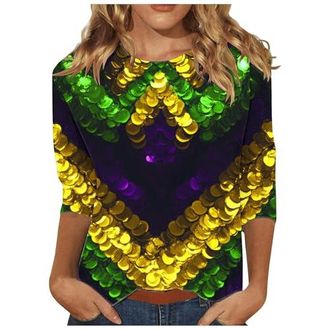 Generic Haut &agrave; manches 3/4 pour femme - Haut tendance tendance - Imprim&eacute; graphique - Col rond - &Eacute;l&eacute;gant et fin - D&eacute;contract&eacute; - Chemisier basique - T-shirt cla