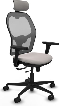 Piqueras y Crespo Ergonomischer Computerstuhl mit 3D-Armen, h&ouml;henverstellbarer Lendenwirbelst&uuml;tze und h&ouml;henverstellbarem Kopfteil, Grau/Wei&szlig;