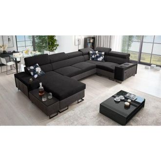 KAISER Großes Ecksofa für das Wohnzimmer mit Bar und Schlaffunktion melody iv mini Tauro/Freya Graphit/Schw