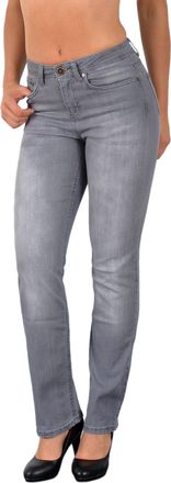 ESRA Damen Straight Fit Jeans Hose Straight-Leg Jeanshose Stretch gerader Schnitt Damen-Jeans High Waist bis Übergröße Große Größe G800