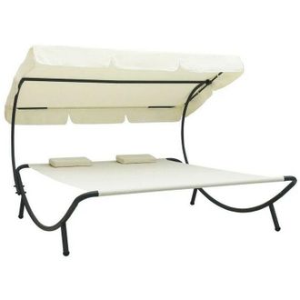 Les Tendances Lit de jardin 2 places polyester blanc et m&eacute;tal noir Motio
