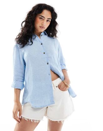 Superdry Legeres Boyfriend-Hemd aus Leinen in Chambray-Blau