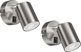 LEDs Com 2 Stück Wandspot WAIKA, einflammig, mit Schalter, GU10, chrom matt, inkl. GU10 LED Lampe (warmweiß, 5,473W, 468lm, 30°)