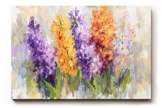 Paul Sinus Art Sinus Art Wandbild 120x80cm Vielfarbige Bl&uuml;tengruppen in Lila Orange Wei&szlig; und Gelb - lebendig und k&uuml;nstlerisch interpretiert