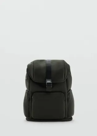 Mango Sac &agrave; dos enduit avec fermeture &agrave; rabat kaki - Homme - Taille unique - MANGO MAN