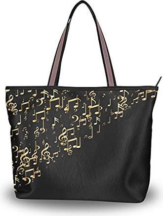 HMZXZ Sac à main et sac à main noir avec motif note de musique pour femme Sac fourre-tout grande capacité Sac à bandoulière - Multicolore - multicolore, Lar