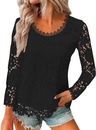 Generic Tunique Femme Chic Et Elegant,Chemisiers Et Blouses Femme Haut Femme Ete Dentelle VêTements Femme Tee Shirt Femme Manches Longues Blouse Femme Grande 