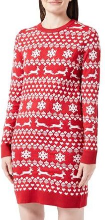 Only Onlxmas Snowflake Ls Dress CS KNT Robe Tricot&eacute;e, Piment Piment/Motif : Danseur Cloud, L Femme