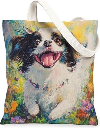 Generic Sac fourre-tout en toile motif chien japonais pour le shopping, 33 x 38,1 cm, sac d&eacute;picerie r&eacute;utilisable pour femme, motif animal de compagnie, d&eacute;cora