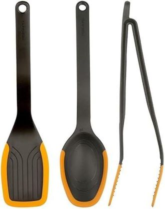 Fiskars Starter-Set, 3-teilig, Küchenutensilien, Functional Form, Mehrzweckzange, 29 cm, Kochlöffel, 29 cm, Pfannenwender, 29 cm, Kunststoff/Silikon, Schwarz/