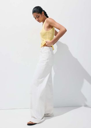 Mango Gilet crochet &agrave; boutons jaune - Femme - XXS - MANGO