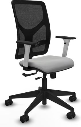 Piqueras y Crespo Grauer Schreibtischstuhl mit wei&szlig;en und schwarzen Armlehnen, h&ouml;henverstellbare Lendenwirbelst&uuml;tze, ausgestattet mit Syncro/Traslack und Schneideschaum