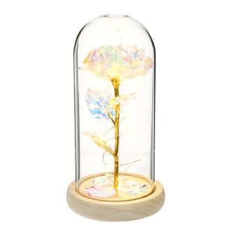 Valiclud Garneck Verzauberte Rose mit LED Lichterkette In Glaskuppel K&uuml;nstliche Blume f&uuml;r Valentinstag und Muttertag Dekorative Deko mit Holzsockel Warmwei&szlig;es 