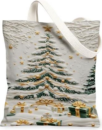 Generic Sacs fourre-tout en toile motif sapin de No&euml;l, sacs d&eacute;picerie r&eacute;utilisables, l&eacute;gers et lavables pour lhiver, blanc, 13x15 Inch