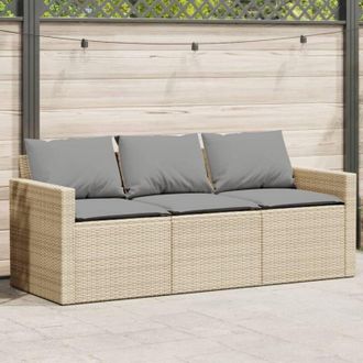 vidaXL vidaXL Gartensofa mit Kissen 3-Sitzer Beige Poly Rattan