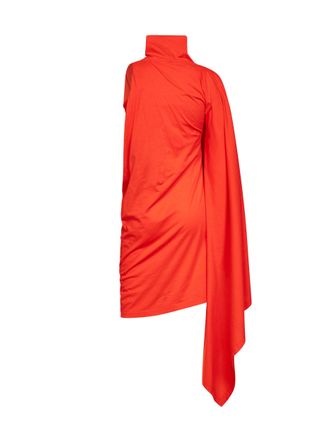 Balenciaga Womens Draped Midi Dress Orange Cotton