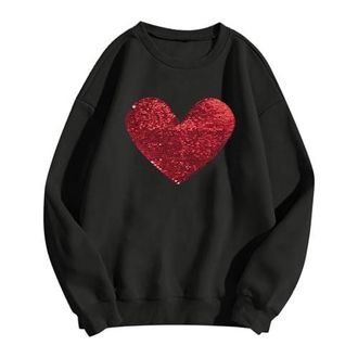 Generic Sweat-shirt de Saint-Valentin 2026 pour femmes : jolies chemises de Saint-Valentin avec imprim&eacute; graphique coeur &agrave; manches longues, Noir, XXL