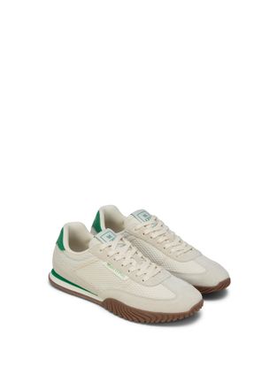 Marc O'Polo Sneaker MARC OPOLO Gustaf, Herren, Gr. 42, sanftes wei&szlig;, gr&uuml;n, Glattleder, Mesh, Veloursleder, unifarben mit Farbeinsatz, Schuhe Sneaker, Schn&uuml;rschuh,