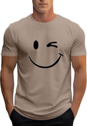 Generic T-shirt homme d&eacute;contract&eacute; &agrave; manches courtes col rond design confortable extensible pour le quotidien printemps &eacute;t&eacute;, kaki, 3XL