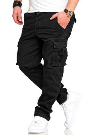Behype. Herren Cargohose Jeanshose Chinohose mit Cargo-Taschen und G&uuml;rtelschlaufe Regular-Fit Stoffhose Freizeithose mit Stretch S2_3844-Schwarz-W30/L32