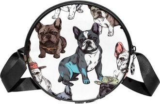 Generic Petit sac &agrave; bandouli&egrave;re circulaire pour femme, chien, sac &agrave; bandouli&egrave;re avec fermeture &eacute;clair, bretelles r&eacute;glables, sac &agrave; main rond d&eacute;contract&eacute; pour f
