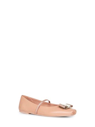 Ferragamo Womens New Vara Plate Ballet Flats Nude Nappa Leather Furs & Skins - Lamb Skin Ballerina Shoes