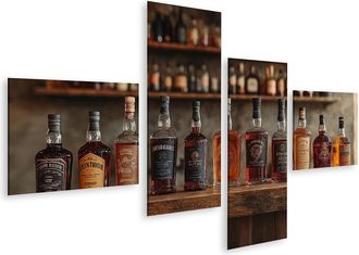 Islandburner Prime Bild auf Leinwand Verschiedene Whiskyflaschen auf einer Bartheke für Wohnzimmer Whisky-Liebhaber Bar Bilder Wandbilder Poster