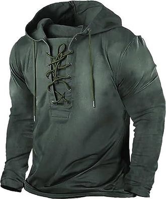 Generic Sweats &agrave; capuche pour homme, chandail &agrave; capuche avec cordon de serrage, pull de sport l&eacute;ger, sweat &agrave; capuche &agrave; manches longues &agrave; lacets r&eacute;tro, v&ecirc;temen