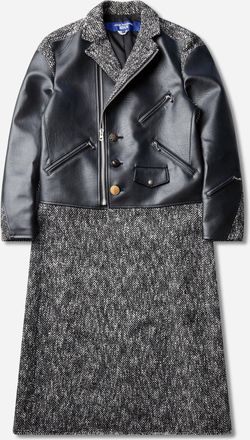 Junya Watanabe Men s Hybrid Biker Docking Tweed Long Coat Black / Heather Grey