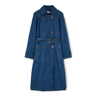 Motivi Femme, Manteaux, Bleu, Taille: 38 FR Trench en denim en lin mélangé