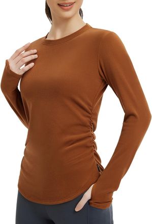 Baleaf Damen Langarm Sportshirt Yoga Tops Langarmshirt Sport Oberteile Laufshirt Atmungsaktives Leicht Slim Fit Braun M